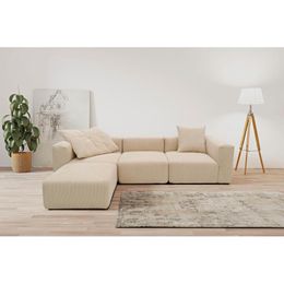RAUM.ID Ecksofa »Gerrid L-Form« Cord-Bezug, Modulsofa, bestehend aus Eck- und Mittelelement + Hocker creme