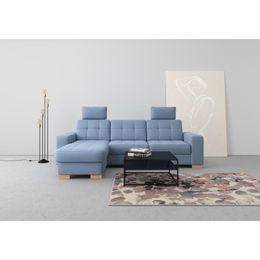 Sit & More SIT&MORE Ecksofa »Quincy L-Form« wahlweise mit Bettfunktion und Bettkasten blau