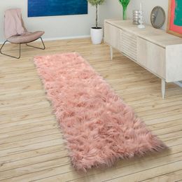 Paco Home Hochflor-Läufer »Playa 960« rechteckig 64 mm Höhe Läufer, Kunstfell, Flokati-Optik, weich und flauschig, Uni-Farben rosé Obermaterial:...
