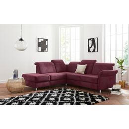 Sit & More SIT&MORE Ecksofa »Darwin L-Form« inklusive Federkern, wahlweise mit Kopfteilverstellung, Bettfunktion bordeaux
