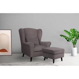 Home Affaire Sessel &raquo;Ohrensessel CHISTELLE, wahlweise mit Polsterhocker&laquo; mit Wellenunterfederung, Ma&szlig;e: B/T/H: 81/87/99 cm grau 100% Polyester