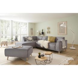 Home Affaire Hocker &raquo;Julia&laquo; mit Keder und Holzf&uuml;&szlig;en grau Struktur fein ( 100% Polyester);Struktur weich (92% Polyester, 8% Nylon);Luxus-Microfaser (