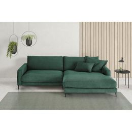 Inosign Ecksofa »Downtown, B/T/H: 272/190/84 cm L-Form« weicher Sitzkomfort auch in Cord und Bouclé, incl. Zierkissen grün