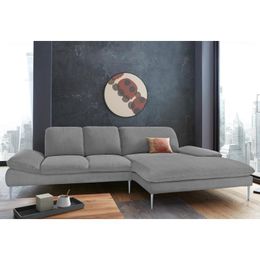 W.Schillig Ecksofa &raquo;enjoy&MORE, Designsofa, elegant und bequem, L-Form&laquo; mit Sitztiefenverstellung, F&uuml;&szlig;e silber matt, Breite 310 cm grau Chenille-
