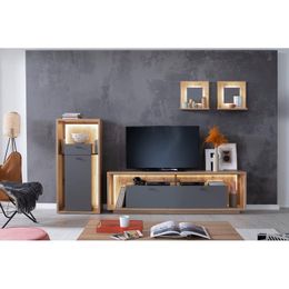 MCA furniture Lowboard »Lizzano« TV Möbel für TV bis 80 Zoll mit 3D Rückwand, wahlweise mit Beleuchtung Balkeneiche- Royal Grau Melamin Nachbildung