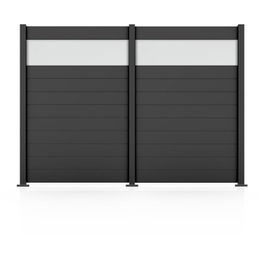 STAKET PRO Gartenzaun &raquo;Komplettzaun Paneel 150&laquo; LxH: 248,4x187 cm, 2 Elemente &aacute; 120 cm Breite + Fl&auml;chendruck 84 schwarz Aluminium, Glas
