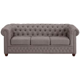 Home Affaire Chesterfield-Sofa &raquo;New Castle&laquo; mit hochwertiger Knopfheftung in Chesterfield-Design, B/T/H: 203/86/72 grau Samtoptik (100% Polyester);