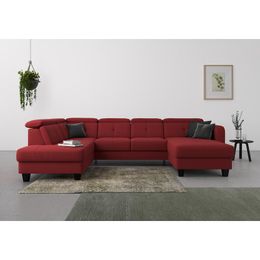 Sit & More SIT&MORE Wohnlandschaft »Belluci U-Form« Kopfteilverstellung und Federkern, wahlweise mit Bettfunktion bordeaux
