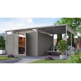 Karibu Gartenhaus »Metall mit Lichtband aus Kunststoff, Østen 3, 5 SET« in verschiedenen Farben, mit Anbaudach 2, 25 m breit graualuminium
