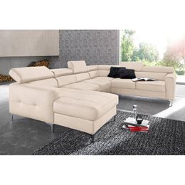 COTTA Polstergarnitur &raquo;Sammy U-Form&laquo; Set, Tiefe der Recamiere 169 cm, Set bestehend aus: Wohnlandschaft mit Kopfteilverstellung & Hocker beige