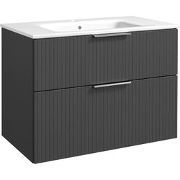 Welltime Waschtisch &raquo;G-Line&laquo; mit Keramik Waschbecken, Schubladen mit Softclose, trendig geriffelt Graphite + grau