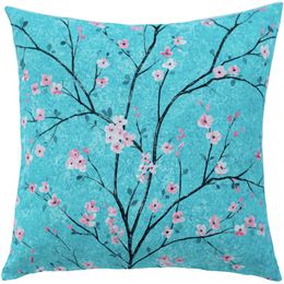HOMING Dekokissen »Kirschblüte« floral, Blumen, Kissenhülle ohne Füllung, 1 Stück blau + gemustert Obermaterial: 100% Polyester B/L: 45 cm x 45 cm