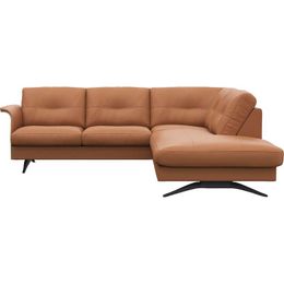 FLEXLUX Ecksofa »Glow, super bequem durch hochwertigem Sitzaufbau mit Federkern, L-Form« Modernes skandinavisches Design Modern Cognac Brown