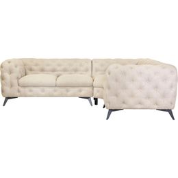 LEONIQUE Chesterfield-Sofa »Ecksofa GLYNIS L-Form mit Wellenunterfederung, Maße B/T/H 264/204/75cm« aufwändige Knopfheftung, moderne Chesterfield...
