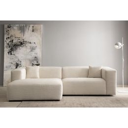 Andas Ecksofa »BAKELS, L-Form in Cord oder Boucle-Stoff, moderne Couch« wahlweise Recamiere rechts/links, bequemer Sitzkomfort hellbeige