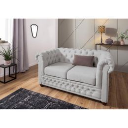 Home Affaire Chesterfield-Sofa »New Castle« mit hochwertiger Knopfheftung in Chesterfield-Design, B/T/H: 148/86/72 silber