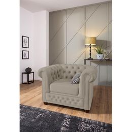 Home Affaire Chesterfield-Sessel &raquo;New Castle Sessel&laquo; hochwertige Knopfheftung, B/T/H: 104/86/72 cm beige Samtoptik (100% Polyester);Struktur weich (