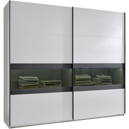 wimex Schwebet&uuml;renschrank &raquo;Easy Plus, Kleiderschrank Made in Germany&laquo; mit Glaseinsatz/ Rauchglas, viele Breiten zur Auswahl, schwarze Griffe wei&szlig; Spanplatte