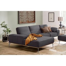 W.Schillig Ecksofa &raquo;run, Designsofa mit tollem Sitzkomfort, bequem, L-Form&laquo; mit elegantem Holzsockel, F&uuml;&szlig;e in Silber matt, Breite 319 cm grau Longlife