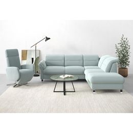 Sit & More SIT&MORE Ecksofa »Grenoble L-Form mit Federkern« wahlweise mit Bettfunktion, Bettkasten, Arm- und Kopfteilverstellung aqua