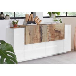 Inosign Sideboard »Coro, Kommode, Schrank, Kredenz, grifflos mit Einlegeböden« 4 Türen, Doppeltiefe, B/T/H 160x86x45cm weiss/ahorn Mit 4 Türen,...