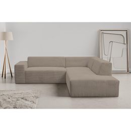 WERK2 Ecksofa &raquo;Zeus-M, tolles Sofa mit sch&ouml;nen Details, L-Form&laquo; Curvy Trend Garnitur, urbane Optik, komfortable Wellenunterfederung beige 90% 