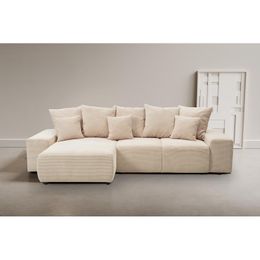 WERK2 Ecksofa »Riwa, modernes Sofa zum Kuscheln und Entspannen, Breite 300cm, L-Form« Trendiges Ecksofa mit vielen Kissen, Schlaffunktion &...