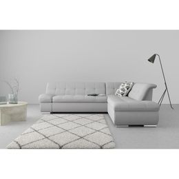 DOMO collection Ecksofa »Mona L-Form« wahlweise mit Bett- und Armlehnfunktion silber