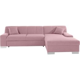 DOMO collection Ecksofa »Bero, elegant und zeitlos, flache Armlehnen, L-Form« fester Sitzkomfort, wahlweise mit Bettfunktion flamingo