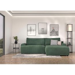 Trendmanufaktur Ecksofa »Fordon, Schlafsofa mit Bettkasten, Couch in L-Form, Breite 250 cm« in Cordstoff HYPER, dunkelgrün, Recamiere rechts...