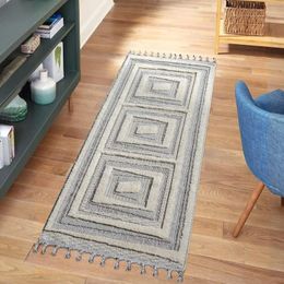 Carpet City Hochflor-Teppich »VALENCIA 940« rechteckig 20 mm Höhe Läufer, Boho-Stil, Hochtief-Muster/ 3D-Effekt, mit Fransen Grau-Blau...