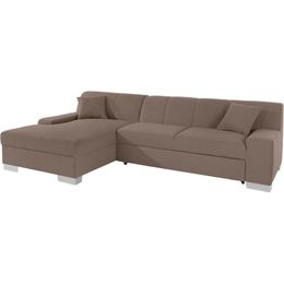 DOMO collection Ecksofa »Bero, elegant und zeitlos, flache Armlehnen, L-Form« fester Sitzkomfort, wahlweise mit Bettfunktion beige