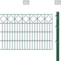 Arvotec Doppelstabmattenzaun &raquo;ESSENTIAL 80 zum Einbetonieren "Karo" mit Zierleiste&laquo; Zaunh&ouml;he 80 cm, Zaunl&auml;nge 2 - 60 m dunkelgr&uuml;n