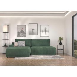 Trendmanufaktur Ecksofa »Fordon II, Schlafsofa mit Bettkasten, Couch in L-Form, Breite 250 cm« in Cordstoff HYPER, dunkelgrün, Armlehne links...