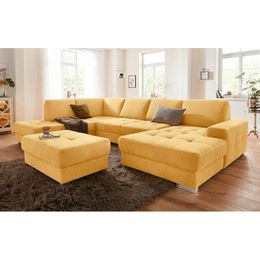 Sit & More sit&more Wohnlandschaft &raquo;Santorini U-Form&laquo; mit Federkern und Sitztiefenverstellung, wahlweise mit Bettfunktion gelb Luxus-Microfaser ALTARA NUBUCK (