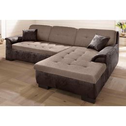 Home Affaire Ecksofa »Bergen« wahlweise mit Bettfunktion L-Form dunkelbraun/beige