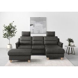 Sit & More SIT&MORE Ecksofa »Farö L-Form« inklusive Federkern, wahlweise mit Bettfunktion und Bettkasten anthrazit
