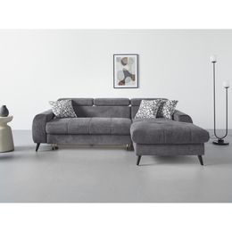 COTTA Ecksofa &raquo;Mia L-Form mit 3 Zierkissen&laquo; wahlweise mit Bettfunktion, Bettkasten, Beleuchtung & Wireless-Charger grau 90% Polyester 10% Polyamid