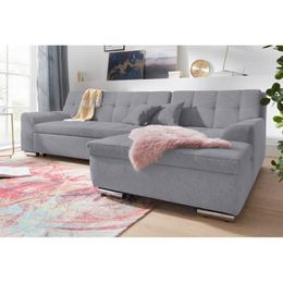 DOMO collection Ecksofa »Aversa, moderne Steppung im Sitz und Rücken, geschwungene Armlehnen, « L-Form, wahlweise mit Bettfunktion grau