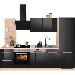KOCHSTATION Küchenzeile »KS-Brindisi« Breite 280 cm, wahlweise mit E-Geräten, mit MDF-Fronten und Regal Küche: schwarz + Front: schwarz Hochglanz...