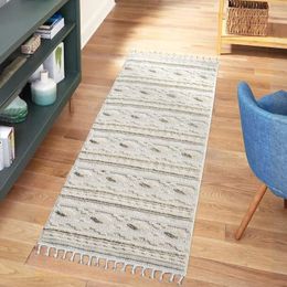 Carpet City Hochflor-Teppich »VALENCIA 930« rechteckig 20 mm Höhe Boho-Stil, Hochtief-Muster/ 3D-Effekt, mit Fransen Creme Obermaterial: 55%...