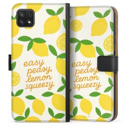 DeinDesign Galaxy A22 5G Handy Klapph&uuml;lle Handyh&uuml;lle aus Kunst Leder schwarz Flip Case Spruch Statement Lemon Sideflip mit langer Lasche