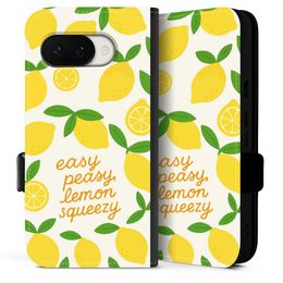 DeinDesign Google Pixel 9a Handy Klapph&uuml;lle Handyh&uuml;lle aus Kunst Leder schwarz Flip Case Lemon Statement Spruch Sideflip mit Lasche