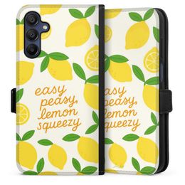 DeinDesign Galaxy A15 5G Handy Klapph&uuml;lle Handyh&uuml;lle aus Kunst Leder schwarz Flip Case Lemon Statement Spruch Sideflip mit Lasche