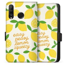 DeinDesign Huawei P30 Lite Handy Klapph&uuml;lle Handyh&uuml;lle aus Kunst Leder schwarz Flip Case Lemon Statement Spruch Sideflip mit Lasche