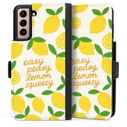 DeinDesign Galaxy S21 5G Handy Klapph&uuml;lle Handyh&uuml;lle aus Kunst Leder schwarz Flip Case Spruch Statement Lemon Sideflip mit Lasche