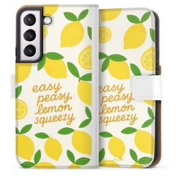 DeinDesign Galaxy S22 Handy Klapph&uuml;lle Handyh&uuml;lle aus Kunst Leder wei&szlig; Flip Case Spruch Statement Lemon Sideflip mit Lasche