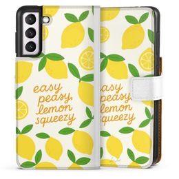 DeinDesign Galaxy S21 5G Handy Klapph&uuml;lle Handyh&uuml;lle aus Kunst Leder wei&szlig; Flip Case Spruch Statement Lemon Sideflip mit Lasche