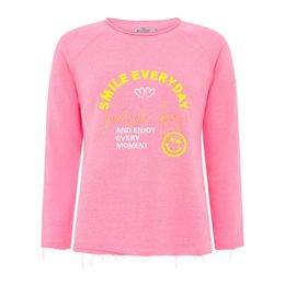 Zwillingsherz Damen Sweatshirt &raquo;"Smile Everyday"&laquo;, mit Used-Look Kanten und Stickerei pink SM (S/M)