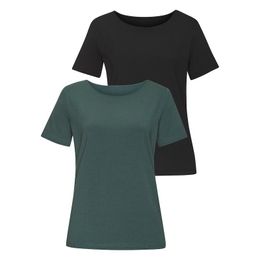 Lascana T-Shirt &raquo;mit Rundhals-Ausschnitt&laquo; 2er-Pack, aus elastischer Baumwoll-Modal-Qualit&auml;t eukalyptus, schwarz 32/34 32/34 Mit Rundhals-Ausschnitt